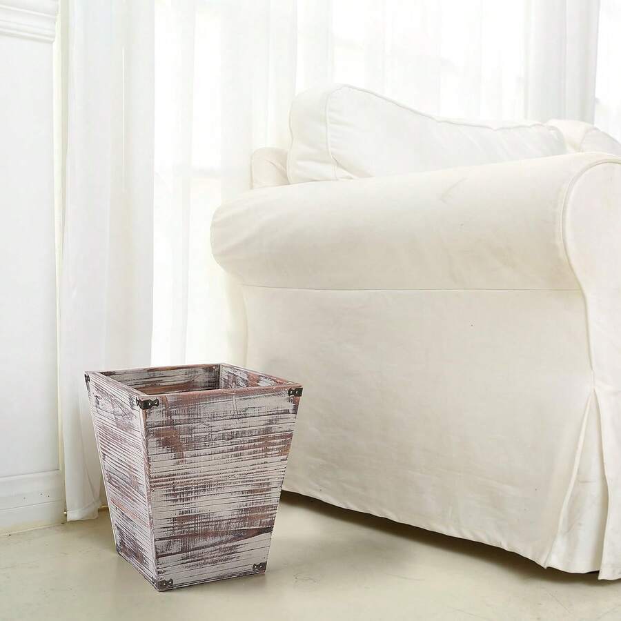 12 Liter Torched Wood Freestanding Wastebasket, Decorative Square Trash ...