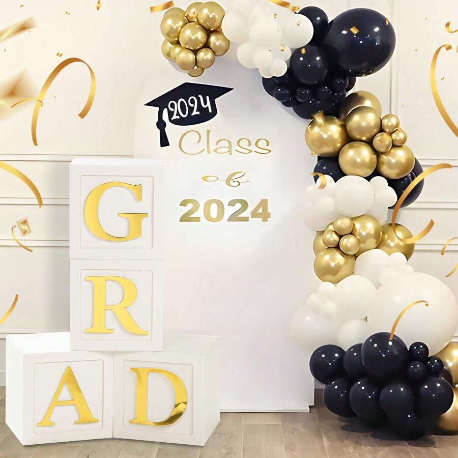 2024 Graduation Party Decorations, 4pcs White Grad Balloon Boxes With ...