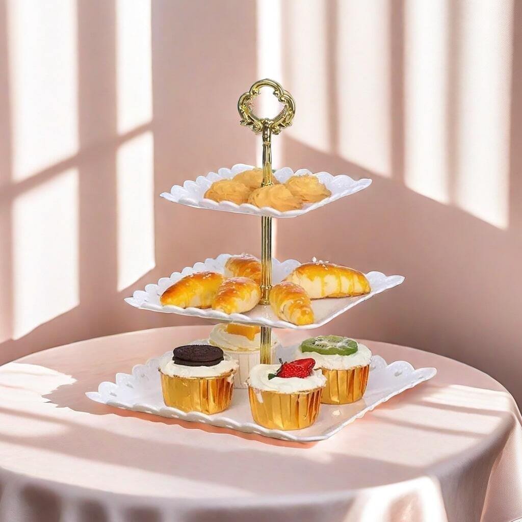 3 Tier Cupcake Stand Holder, BACUTHY Plastic Cup Cake Stand Towel With ...