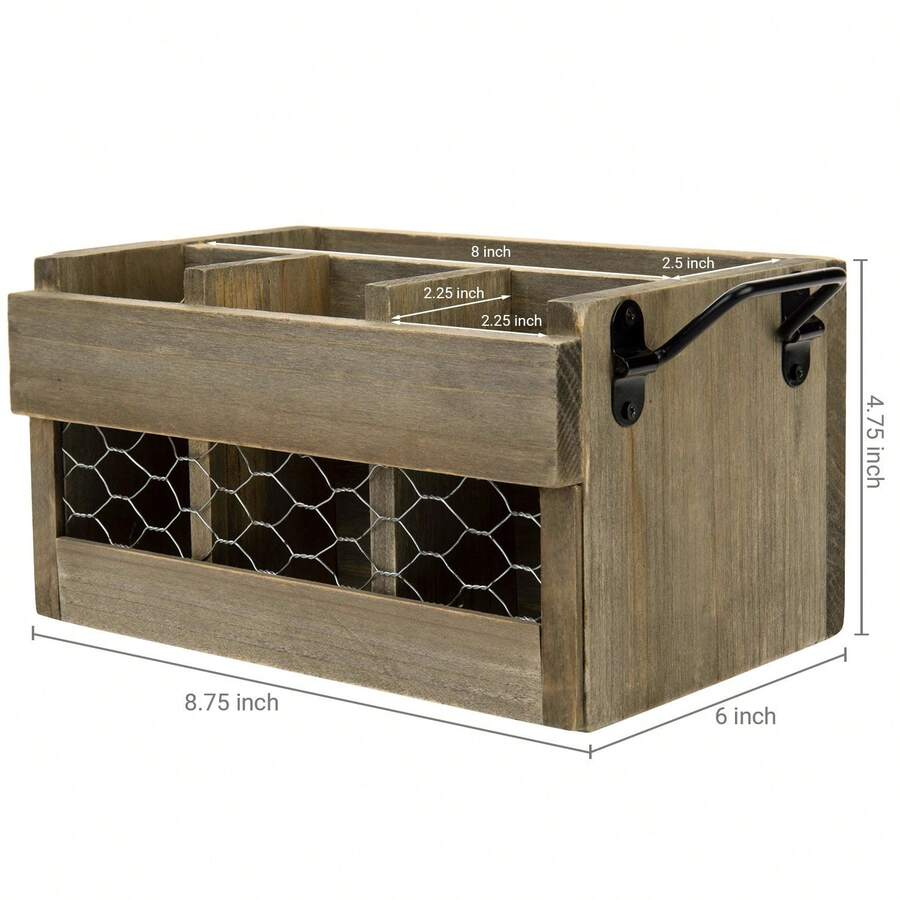 Brown Wood Kitchen Flatware Storage Rack, Utensil And Napkin Holder ...