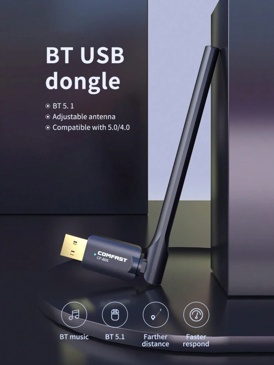USB BT5.1 Wireless Adapter, Ultra Long-Range Dongle Receiver, Up To 20m/65.61ft, Plug And Play ...