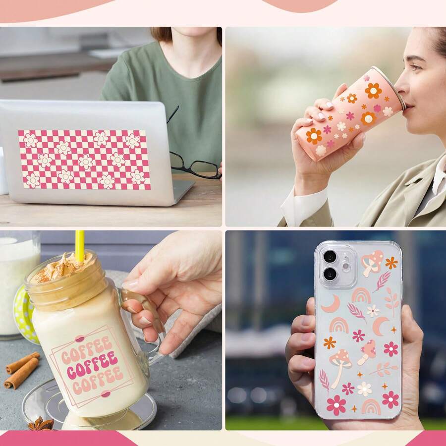 5 Sheets Boho UV DTF Cup Wraps For 16 Oz Pink Coffee Mushroom Flower ...