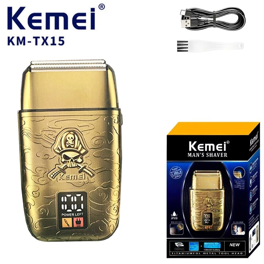 KEMEI Metal Golden Beard Shaver Professional Rechargeable Face Body ...