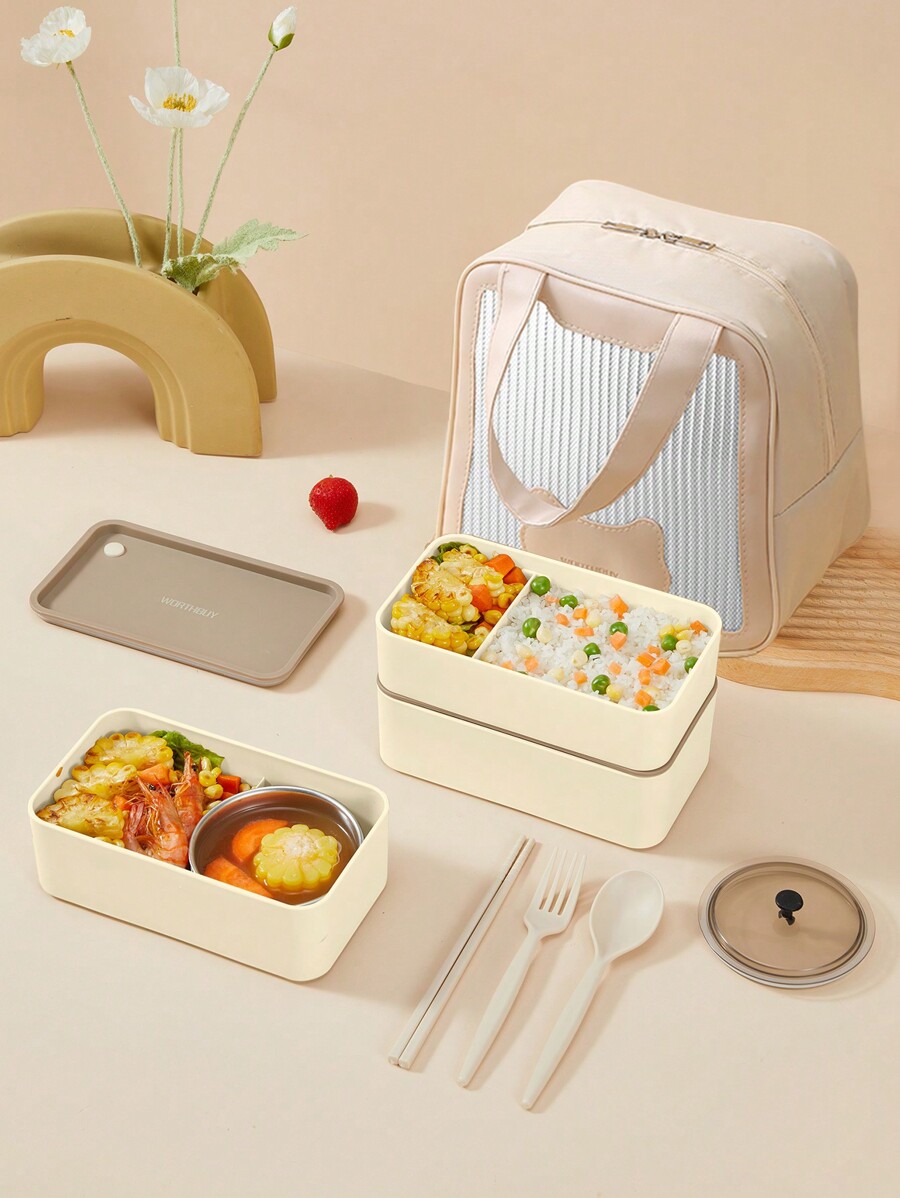 Plastic Lunch Box Set With Insulated Bag And Utensils, Portable Food ...