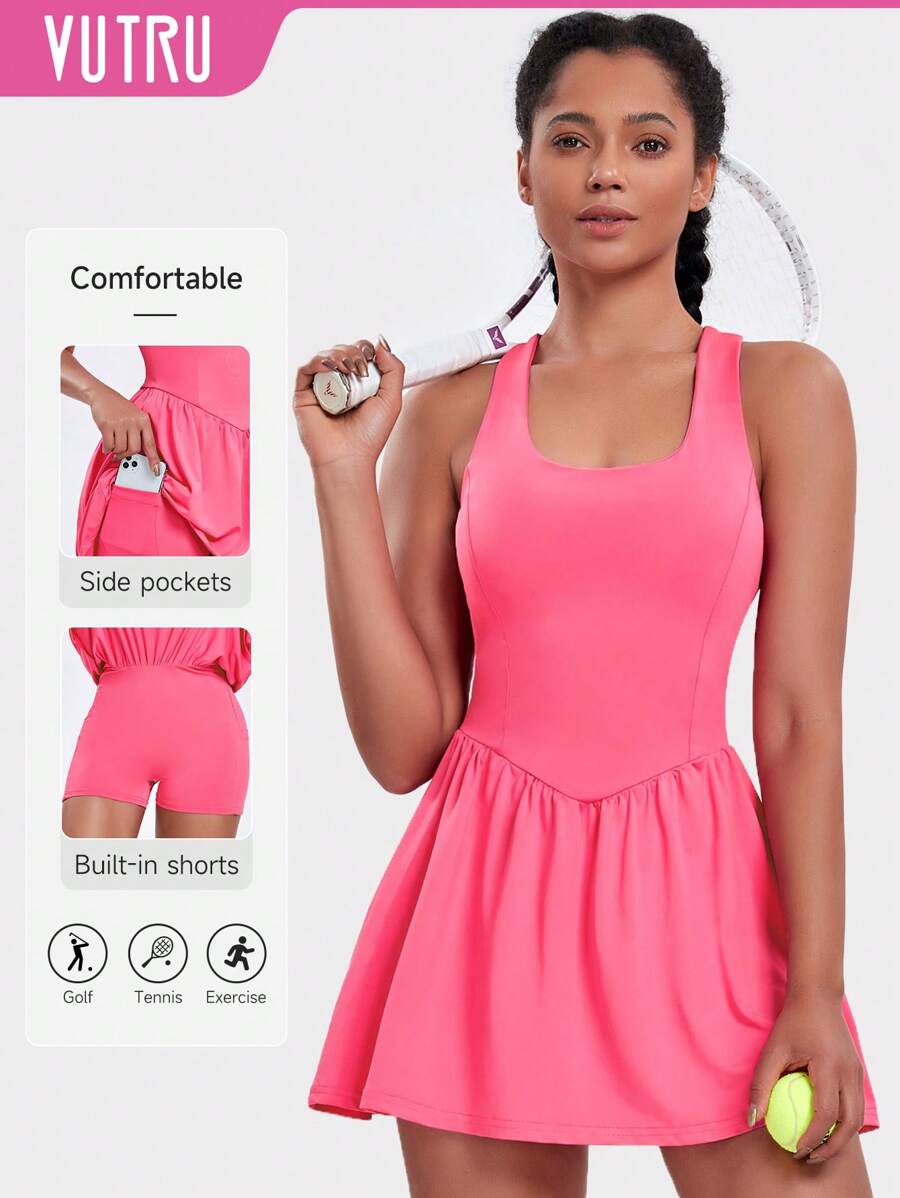 VUTRU Women Tennis Dress With Chest Pad, Anti-Glare Dress With Shorts ...