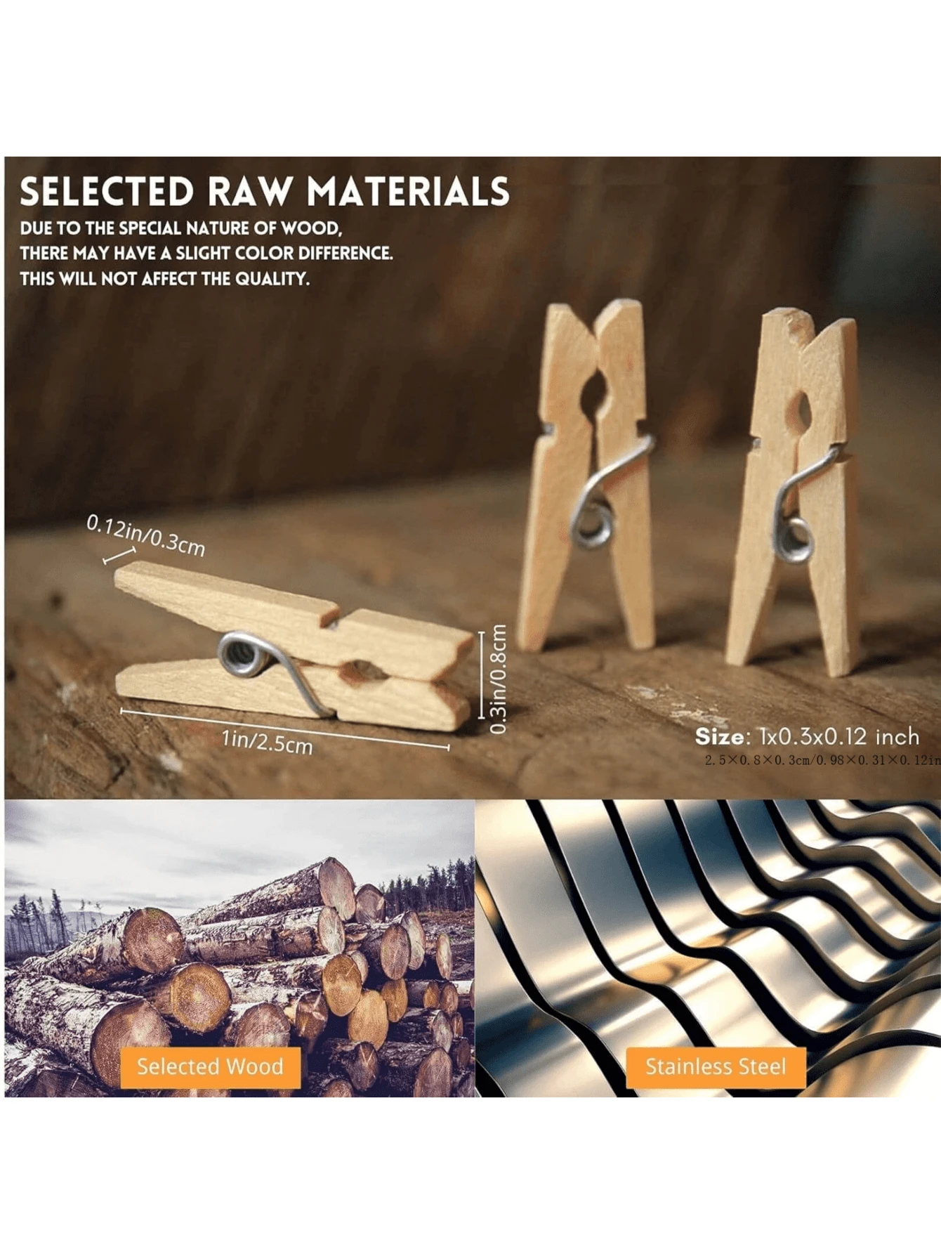 100 piezas/paquete de Pinzas para Ropa de Madera Natural de 1 Pulgada ...