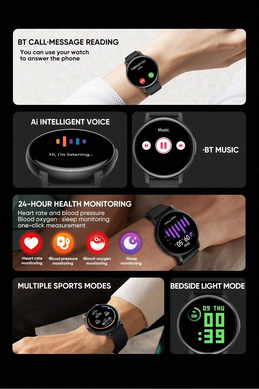 SIMSONLAB Smartwatch con pantalla táctil HD de 1.39 pulgadas en negro ...