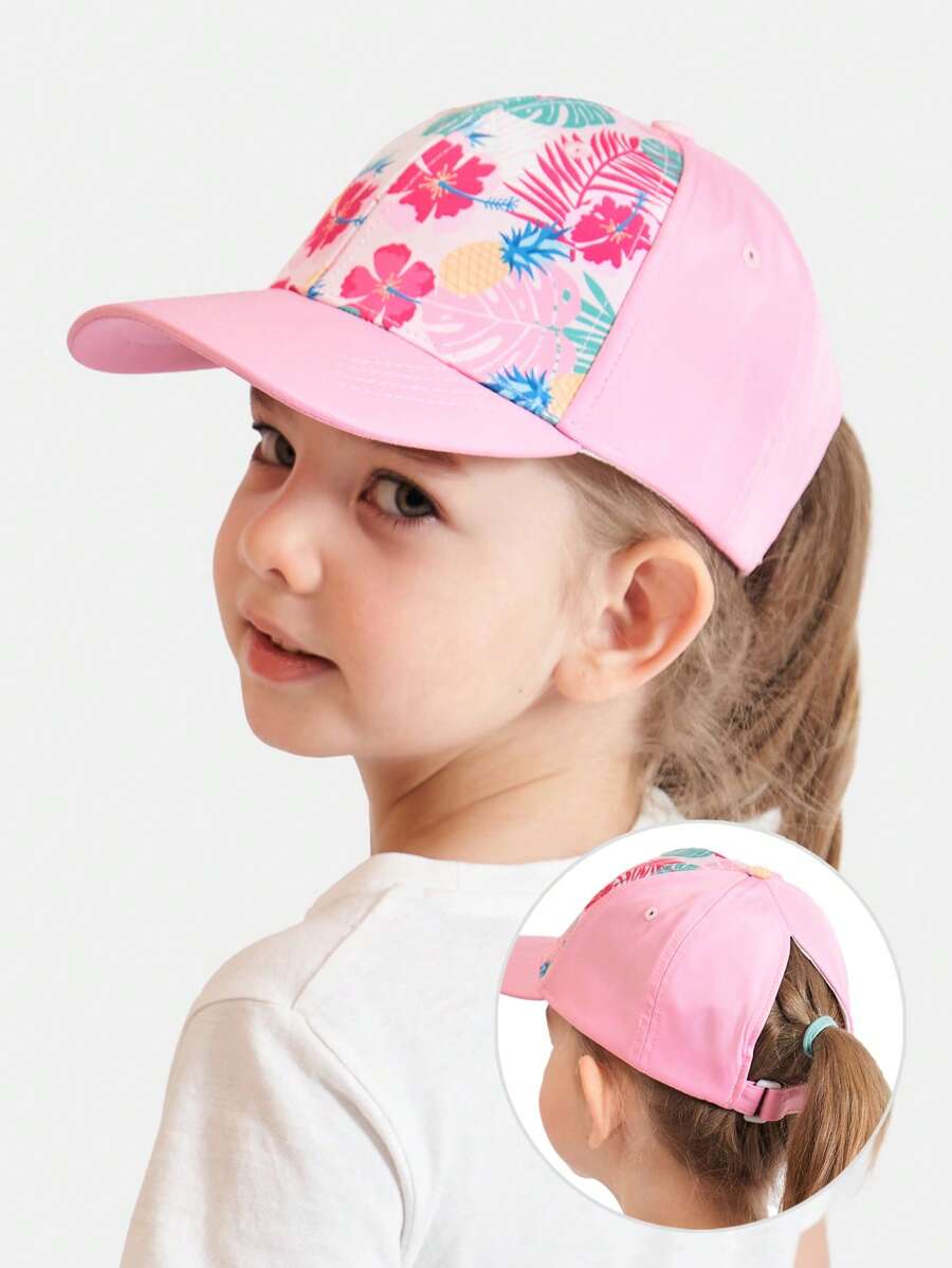 1pc Tropical Print Ponytail Baseball Cap For Girls, Sun Protection Hat ...