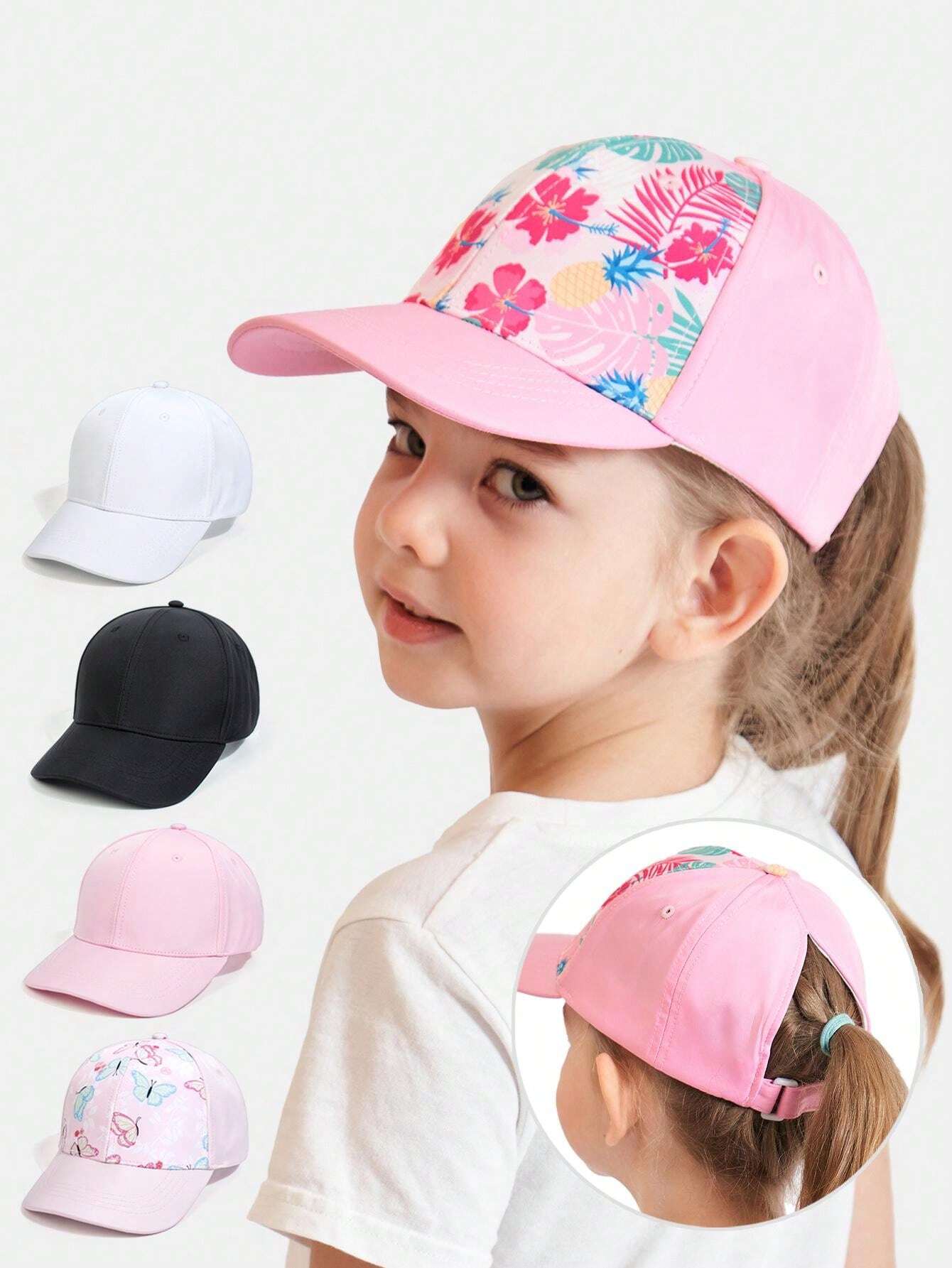 1pc Tropical Print Ponytail Baseball Cap For Girls, Sun Protection Hat ...