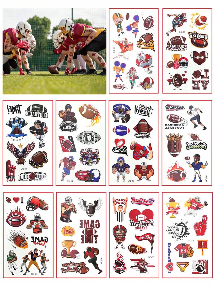 10 Sheets Football Temporary Tattoos Football Face Stickers Temporary ...