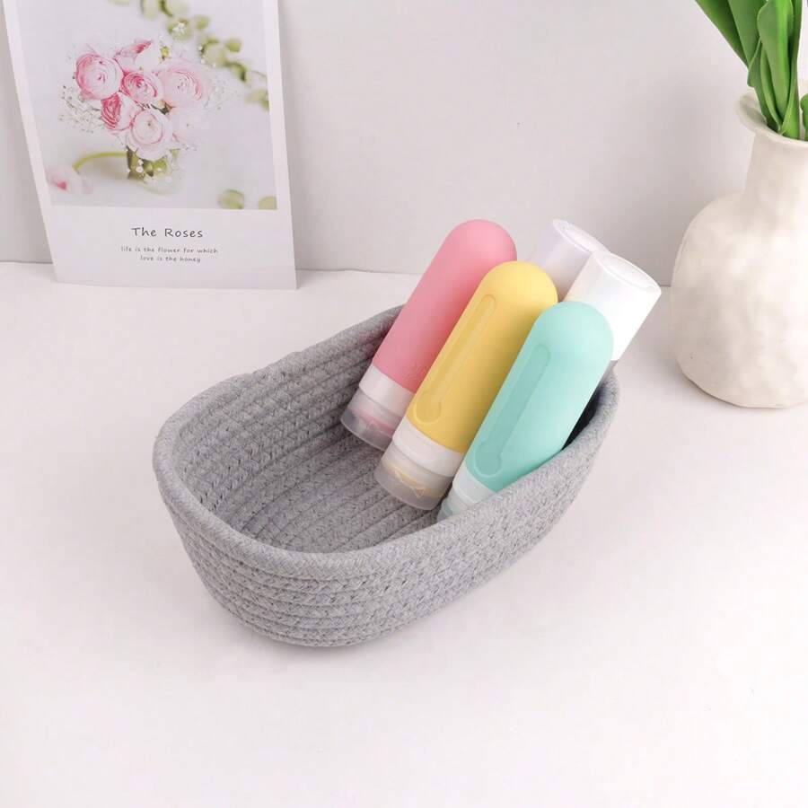 Woven Cotton Thread Boat Shaped Storage Basket, One Piece For Desk ...