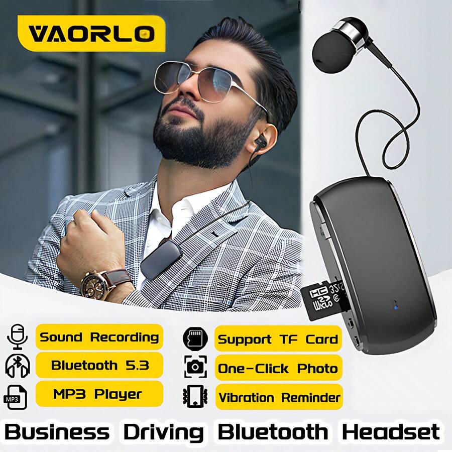 VAORLO Auricular empresarial Bluetooth 5.3 6 en 1 con graves, soporta reproducción de música de ...