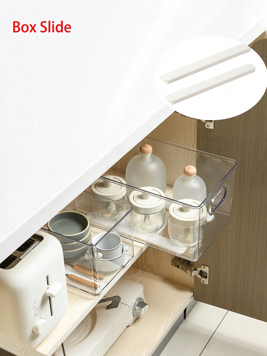 2pcs/4pcs Plastic Kitchen Cabinet Storage Box With Sliding Rail And ...