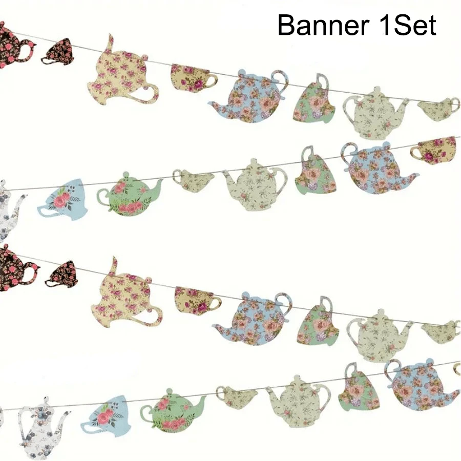 Charming Tea Party Banners - Vintage Teapot Garden Decor - Floral Paper ...