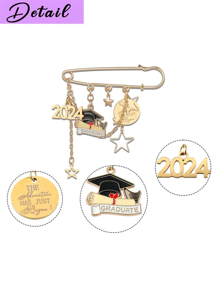 2024 Graduation Cap & Gown Brooch Pendant, Creative Design Golden ...