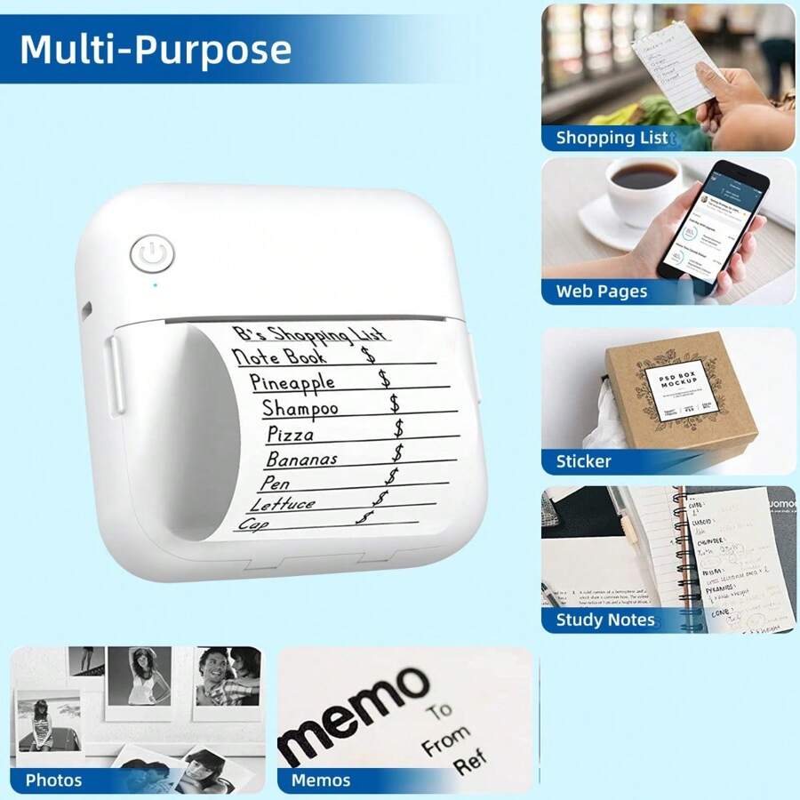 Mini Printer Portable, Inkless Photo Printer Thermal Sticker Maker ...