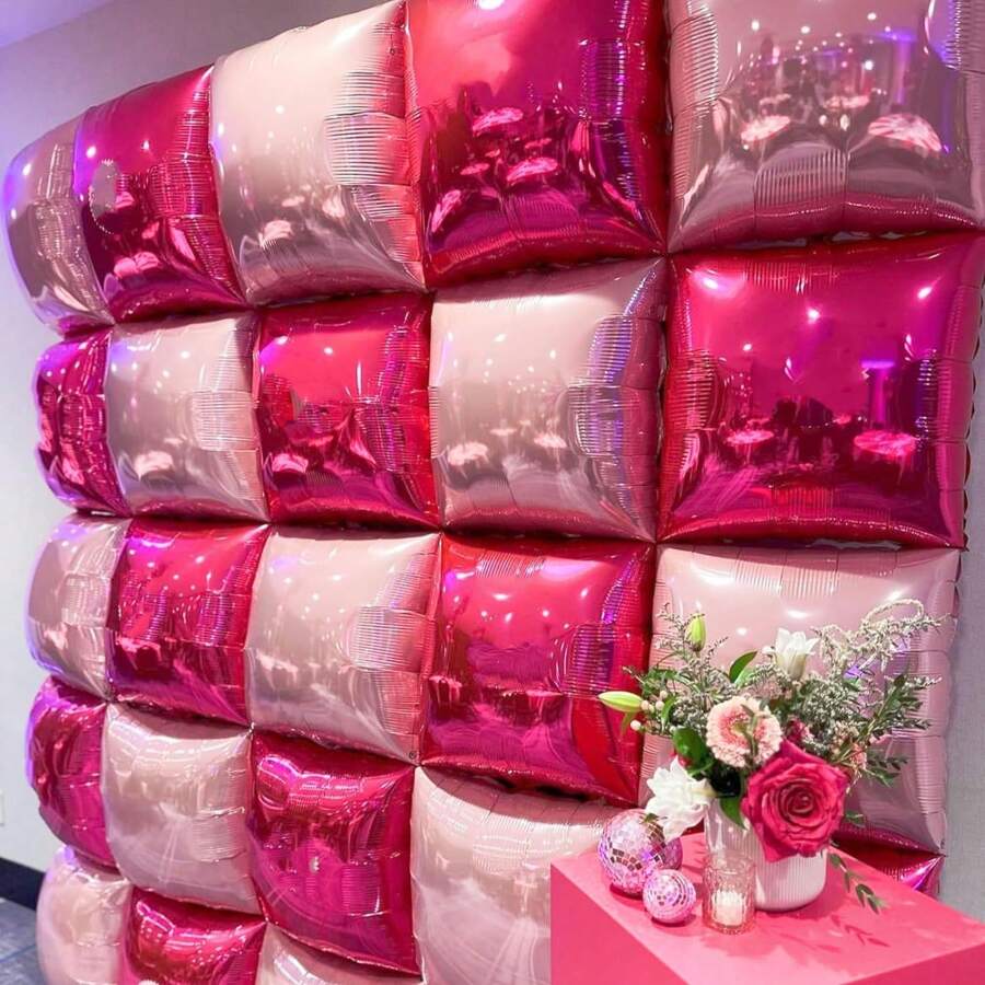 Pink Square Foil Balloons Wall Backdrop Double Sided Metallic Balloon ...