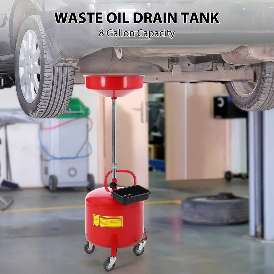 8 Gallon Portable Waste Oil Drain Tank With Air Operated Drainer ...