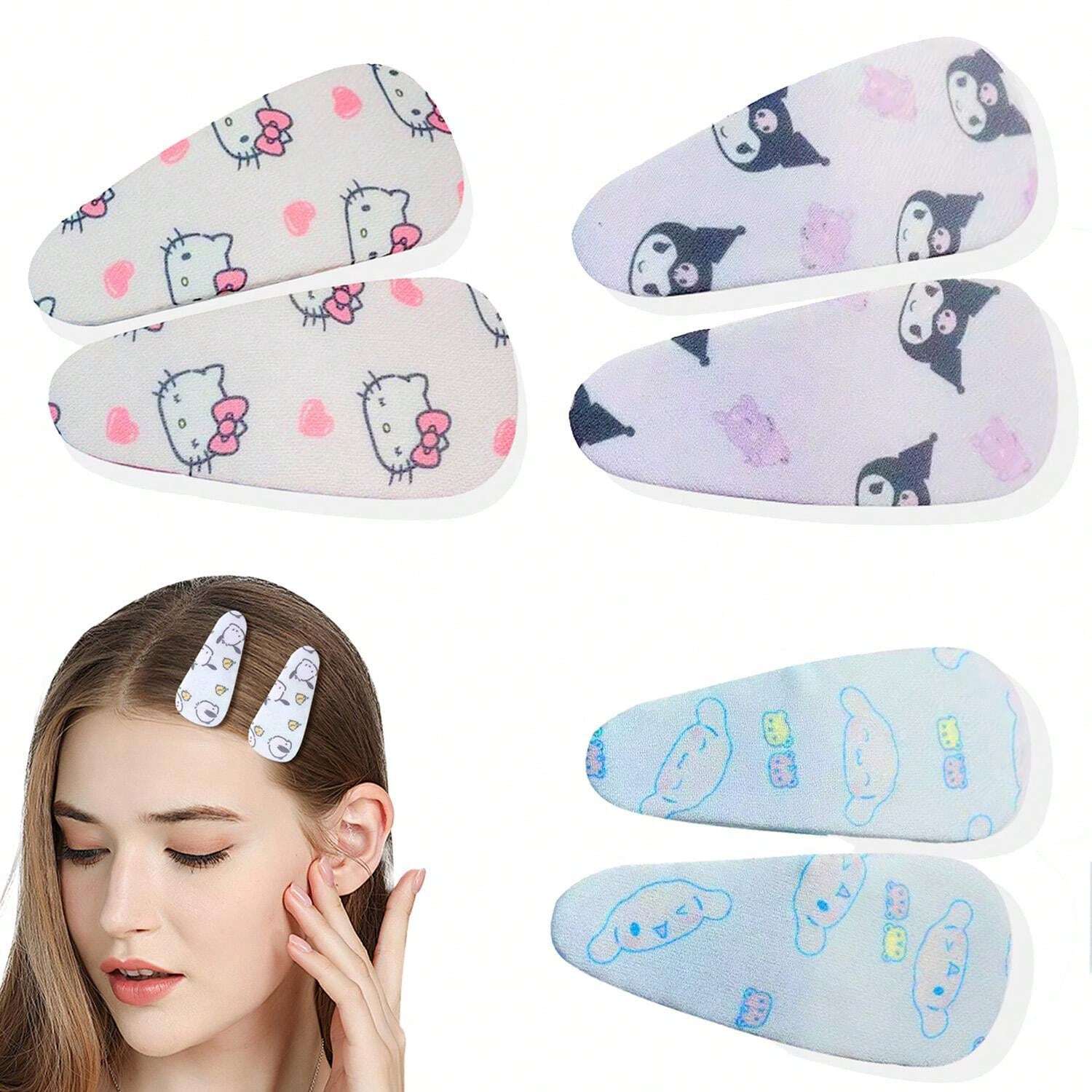 1Set Genuine Large Break-By Clip Fabric Printed Kitty Cat Bangs Clip ...