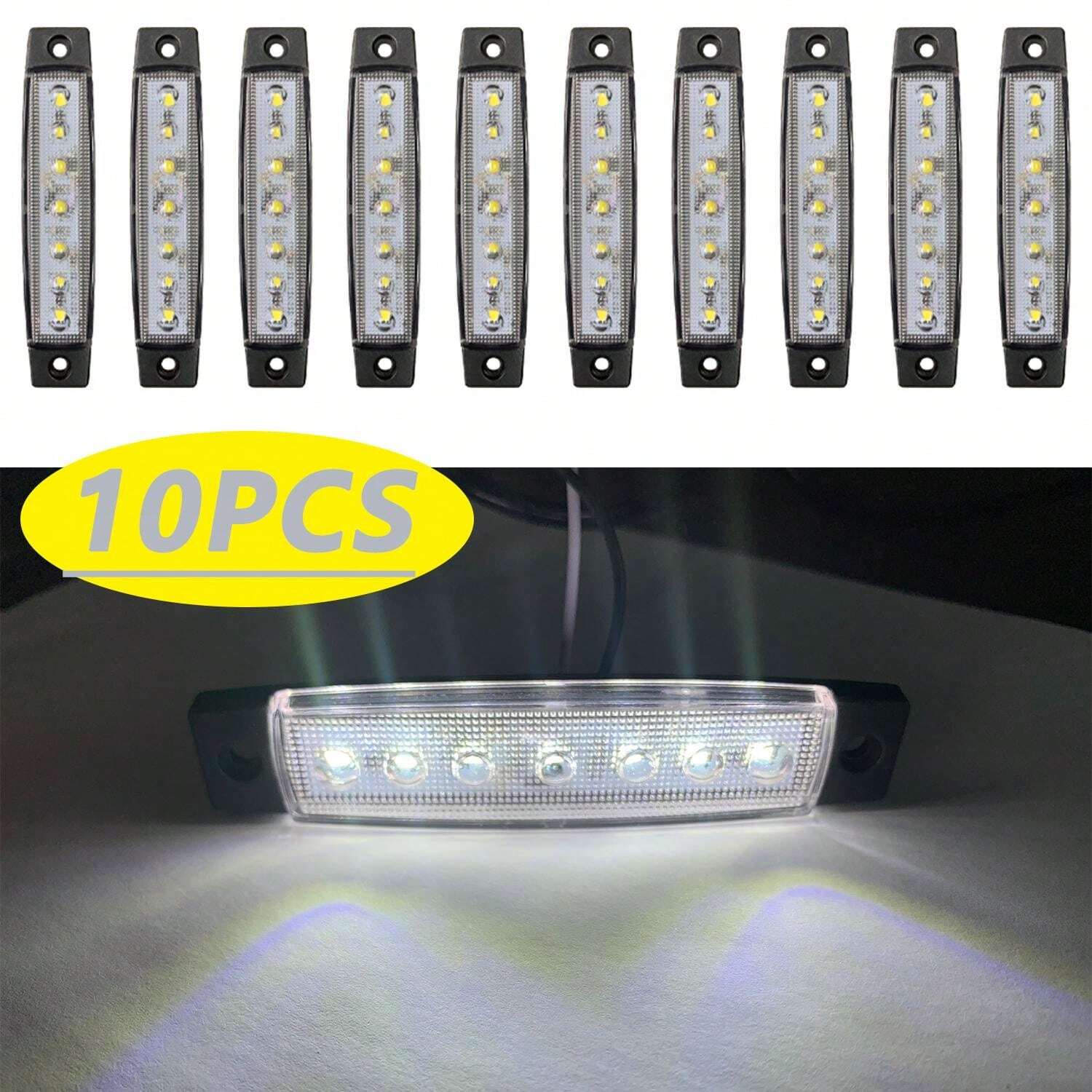 10 Pcs 7 LED White Side Marker Lights, Trailer Marker Lights, Rear Side ...
