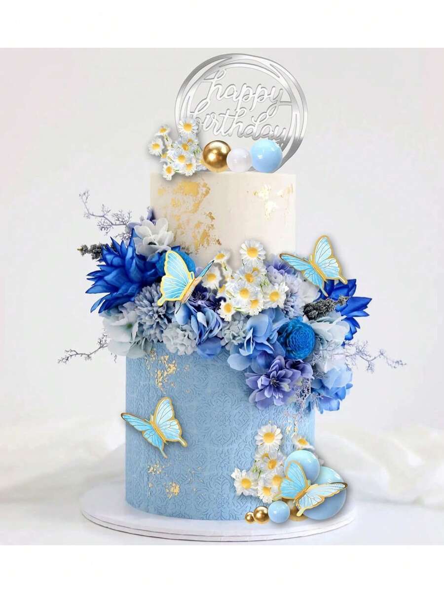 41 Pack Light Blue White Ball Cake Toppers, Blue Butterfly Cake Toppers ...