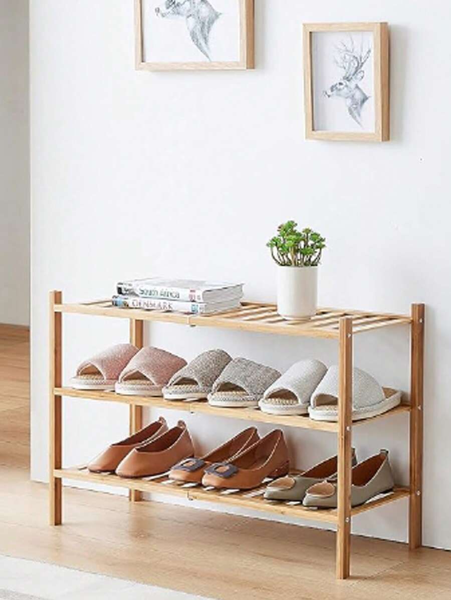 3-Tier Free Standing Shoe Racks, Bamboo Wood Shoe Rack For Entryway ...