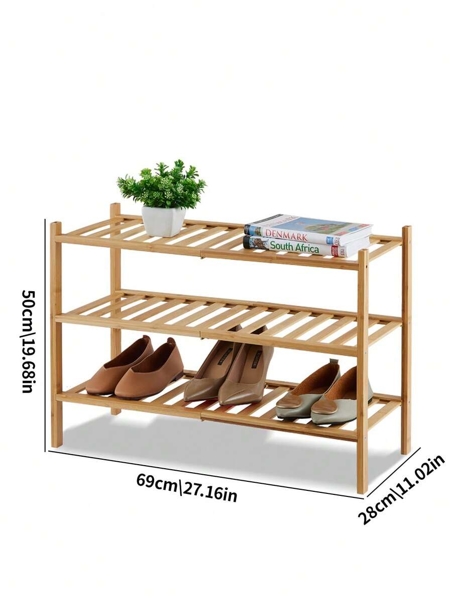 3-Tier Free Standing Shoe Racks, Bamboo Wood Shoe Rack For Entryway ...