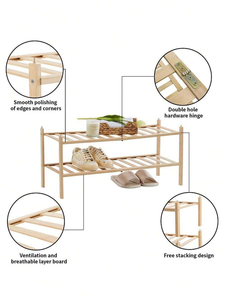 3-Tier Free Standing Shoe Racks, Bamboo Wood Shoe Rack For Entryway ...
