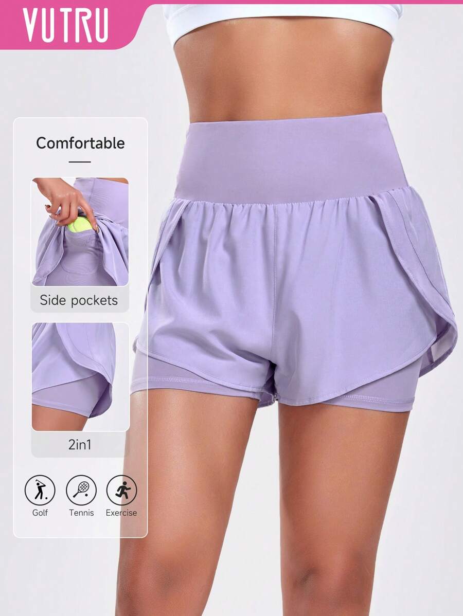 VUTRU Women's 2 In 1 Sports Shorts With Mesh Belt & Pockets, Running ...