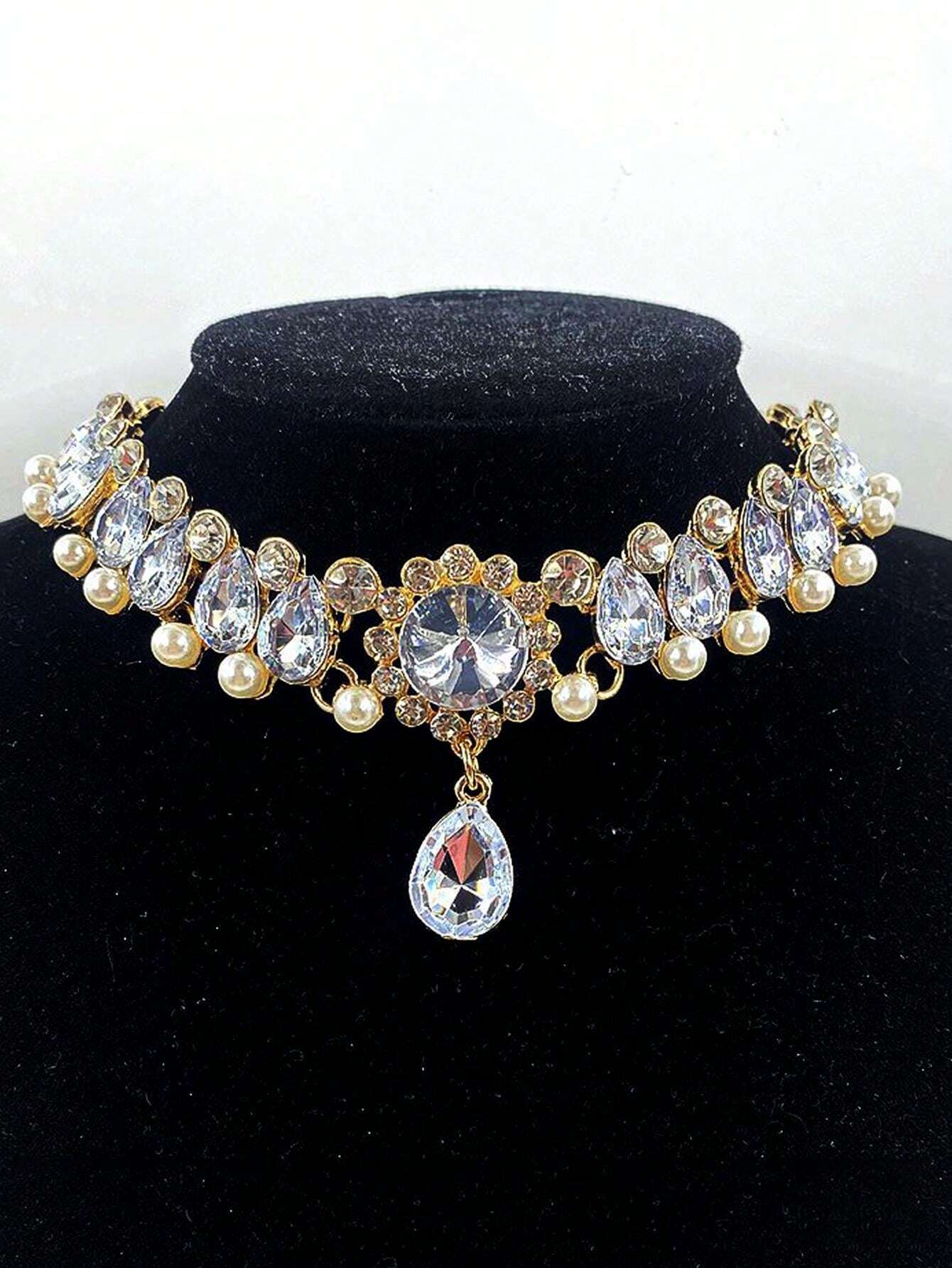 1 pieza Collar corto con forma de gota de agua, hueco, dorado, lujoso ...