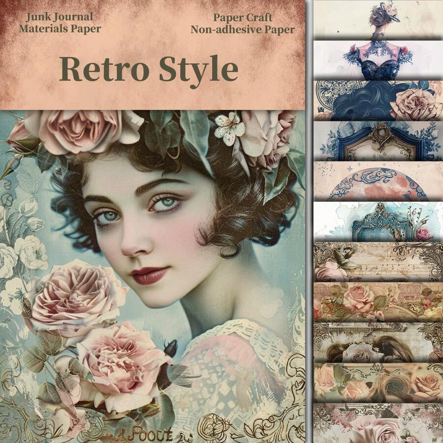 12 Sheets Vintage Aesthetic Scrapbook Paper, Retro Beautiful Women ...