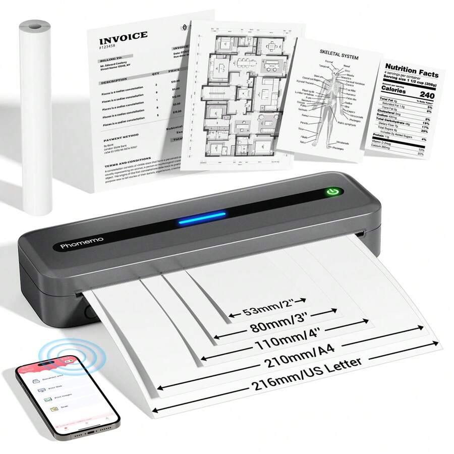 Phomemo M832 Portable Wireless Travel Printer, Upgraded Bluetooth Thermal Printer, Inkless ...
