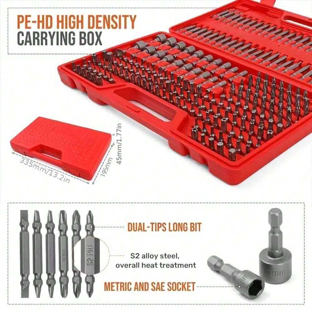 208/214pcs S2/Cr-V Steel Security Bit Set, Phillips Slotted Hex Torx ...