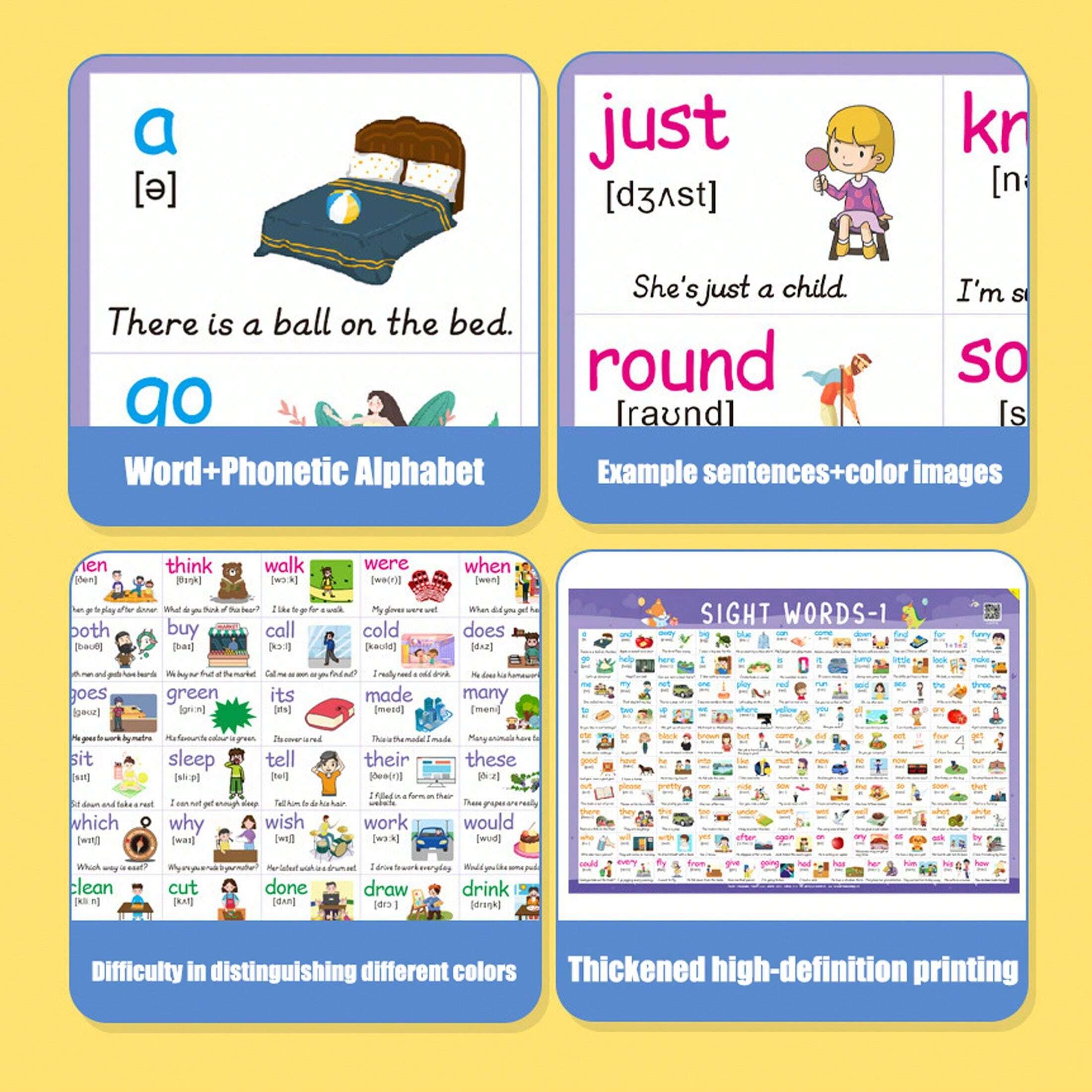 2 piezas/set Cartas de palabras en inglés de alta frecuencia de 220 ...