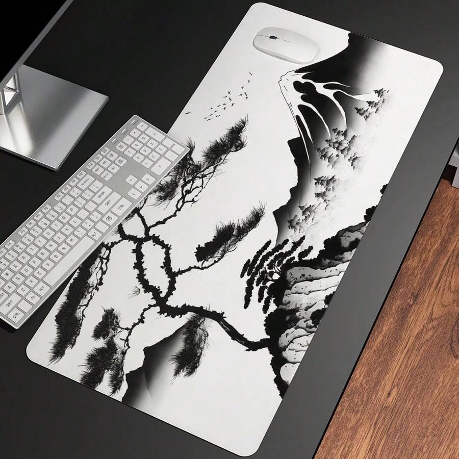 Stor konstmusmatta Vit svart skrivbordsskyddsdyna på bordet Datormatta ...