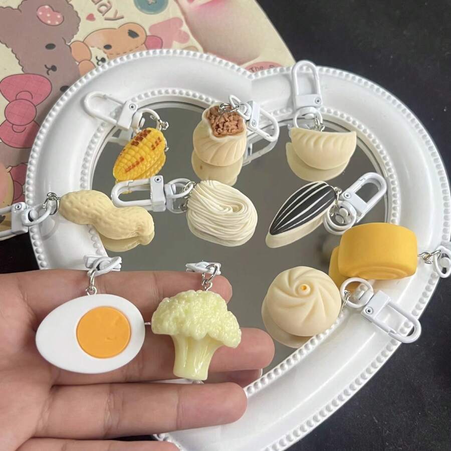 10pcs Cute Breakfast Snacks Keychain, Simulation Steamed Bun-Shaped ...