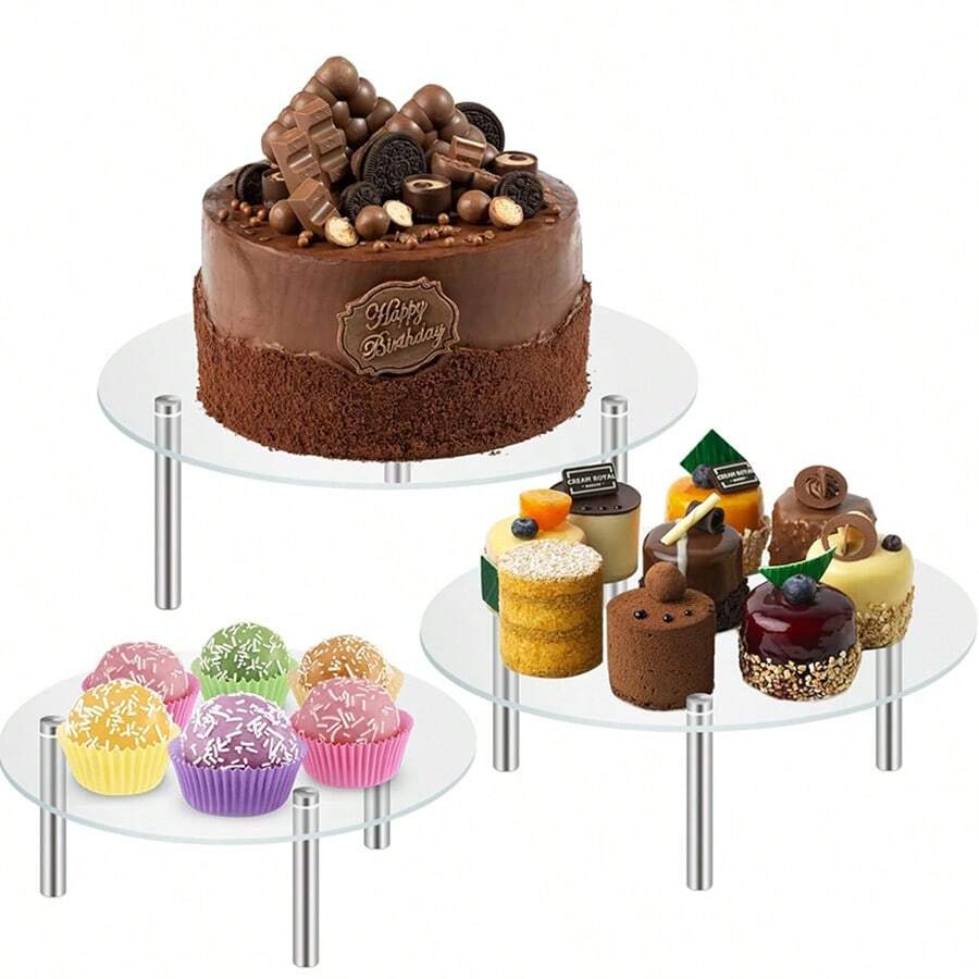 Set Of 3,Acrylic Cake Stand, Round Food Display Stand Clear Cupcake ...