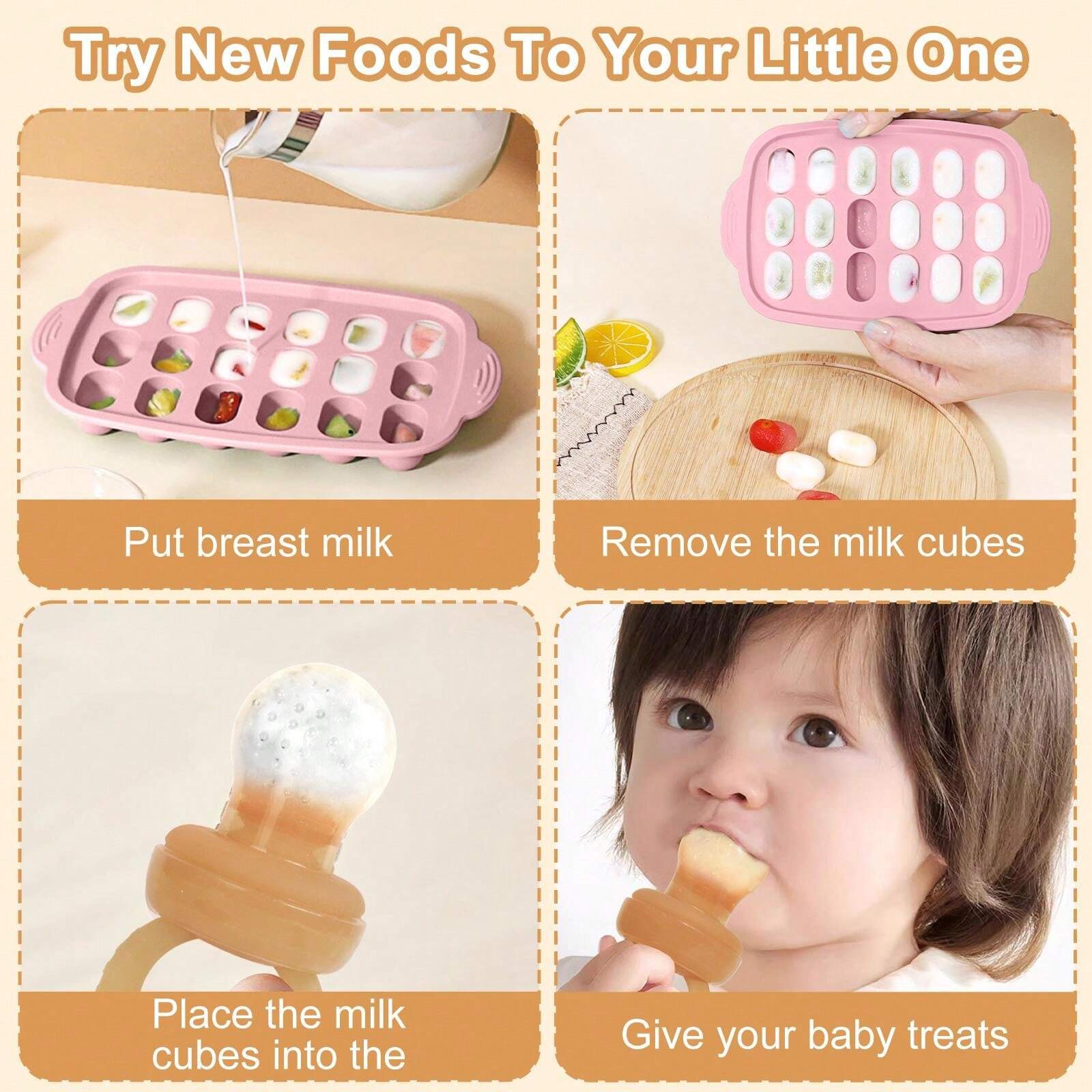Baby Silicone Food Freezing Tray And Fruit Feeding Set (2pcs), Breast ...