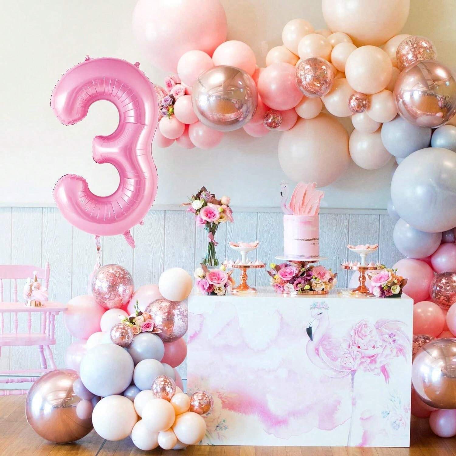 Pink Number 3 Balloon 40 Inch, Big Large Foil Helium Number Balloons ...