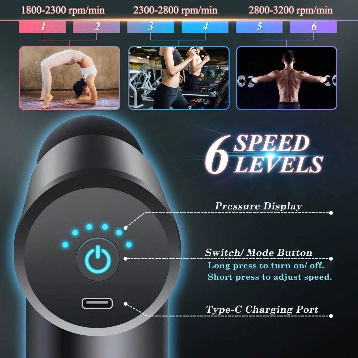 1pc Muscle Massage Gun, Handheld Muscle Massager, Type-C Rechargeable ...