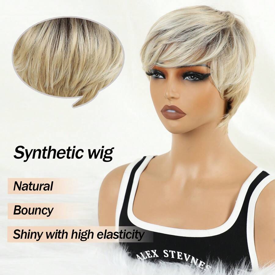 Pixie Cut Wigs Synthetic Short Blonde Pixie Haircut Wig With Bangs ...