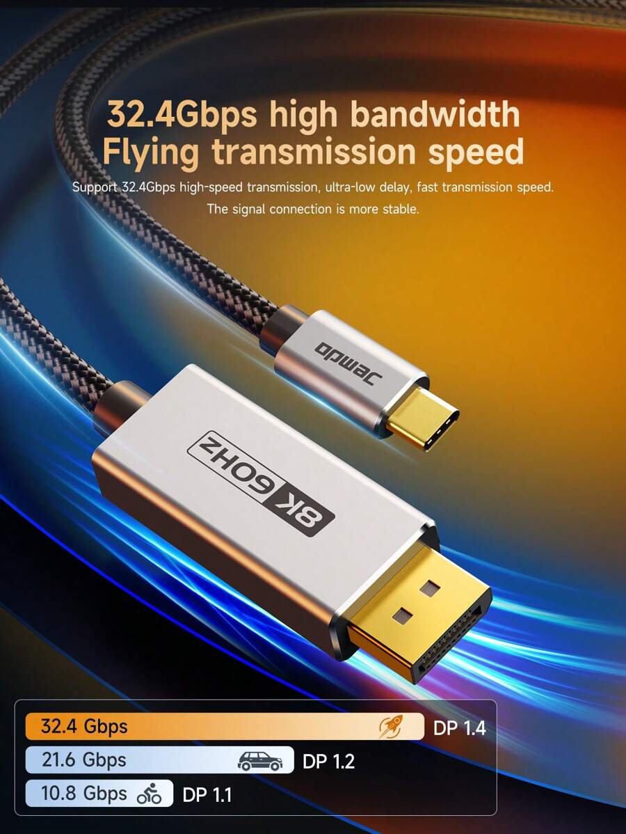 Typ C auf DisplayPort 1.4 Adapterkabel, 8K@60Hz/4K@240/144Hz Konversion ...