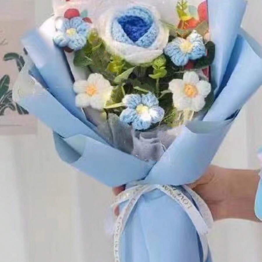 Mother Day Sunflower And Rose Mixed Handmade Knitting Bouquet ...