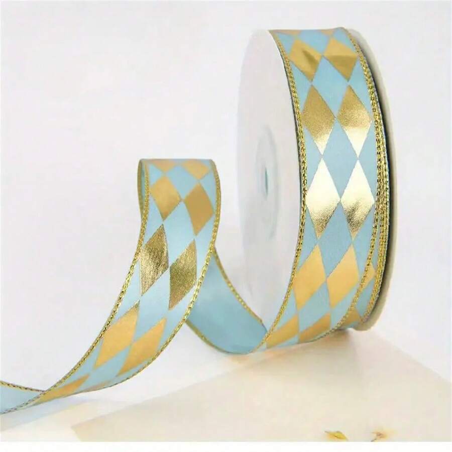 2.5cm Rhombus Gold-Pressed Ribbon, DIY Gift Wrapping Ribbon, Plaid ...