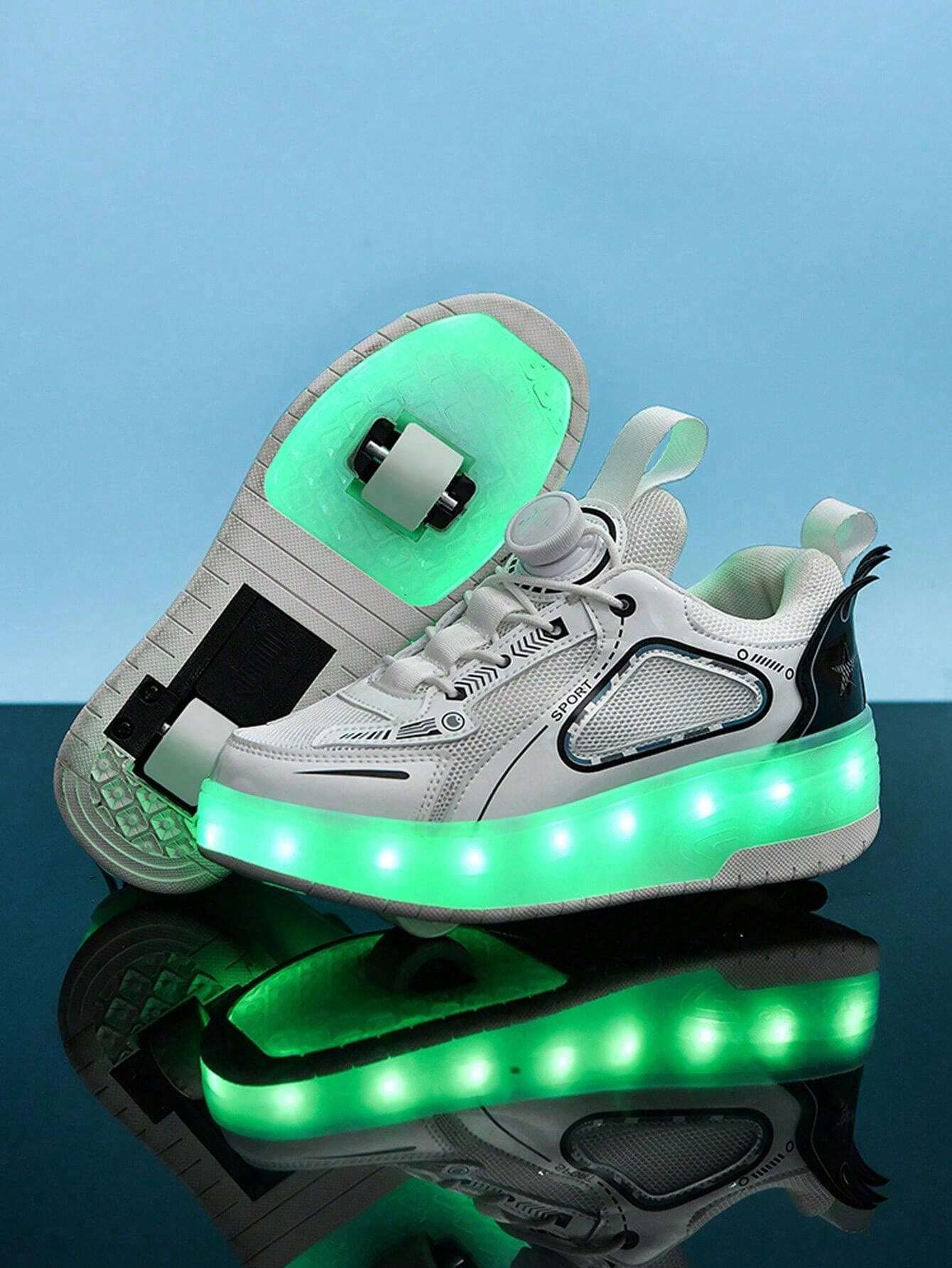 Tênis com patins para meninos, sapatos de rolo de malha respirável para ...