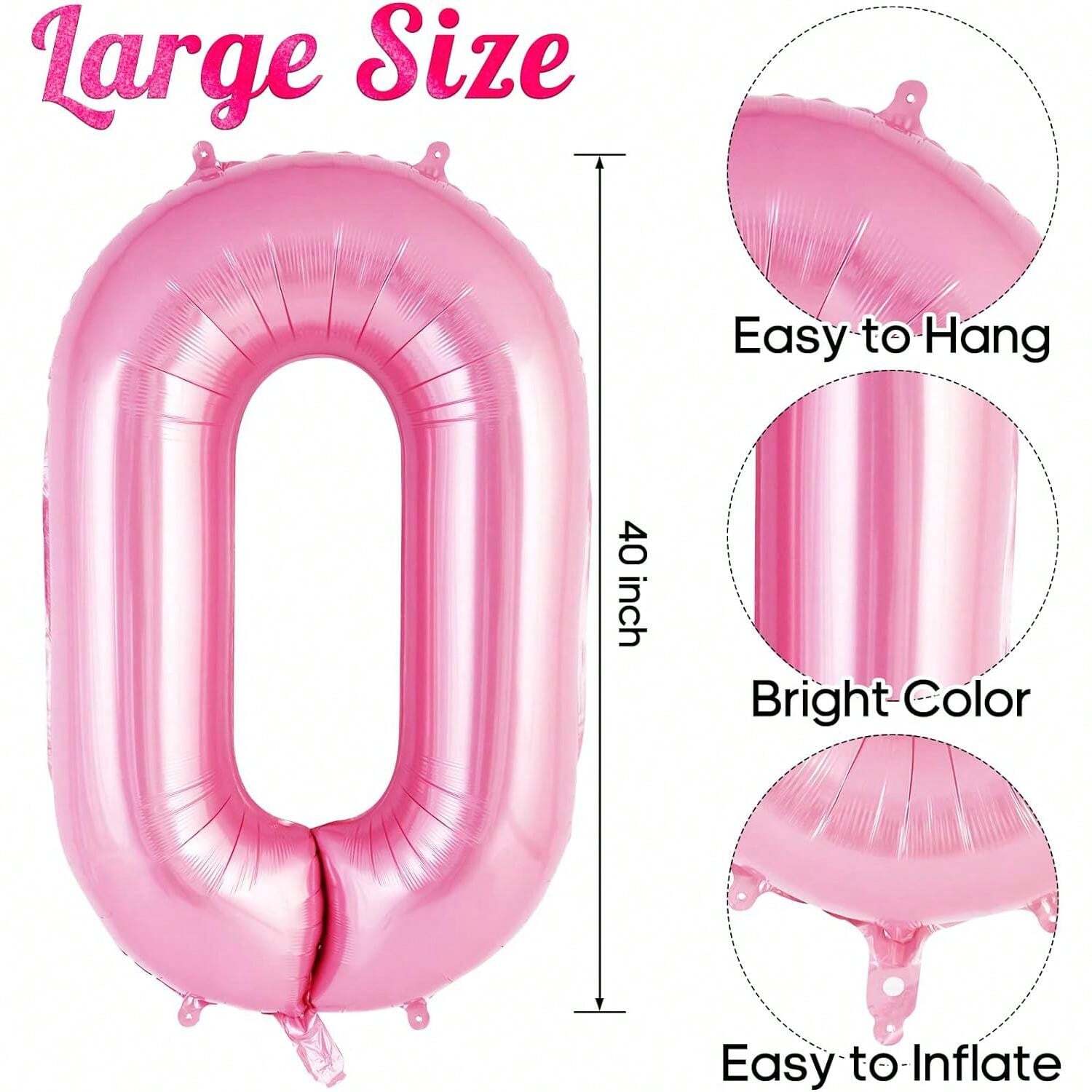 Pink Number 0 Balloon 40 Inch, Big Large Foil Helium Number Balloons ...