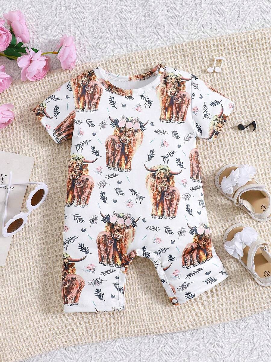 Newborn Baby Boy Girl Clothes Soft Cow Print Jumpsuit Cute Short Sleeve Spring | SHEIN UK