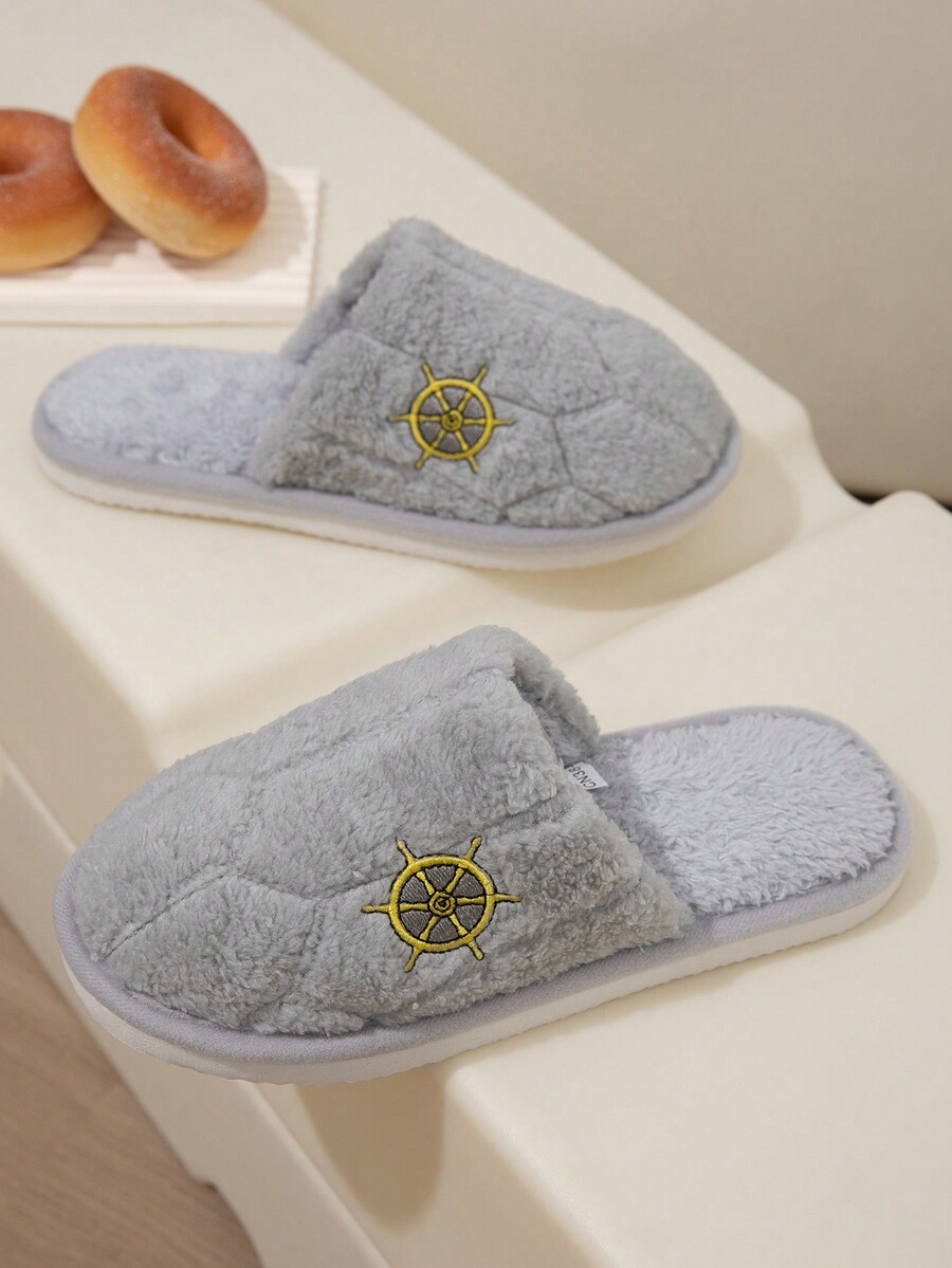 Women Slippers With Closed Toe And Embroidery, Boat & Anchor Printed ...