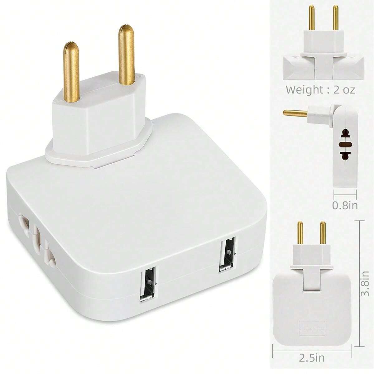 1pc European Adapter With 2 Sockets And 2 USB Ports - USA To EU Socket ...
