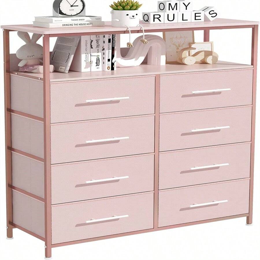 Dresser For Bedroom With 8 Drawers, Tall Storage Organizer Unit With 2 ...